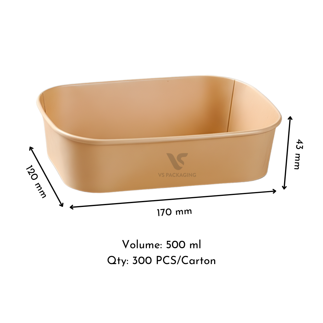 Kraft Rectangular Container 500 ml Base | Eco Takeaway Box (300 / CTN) | VS Packaging Australia
